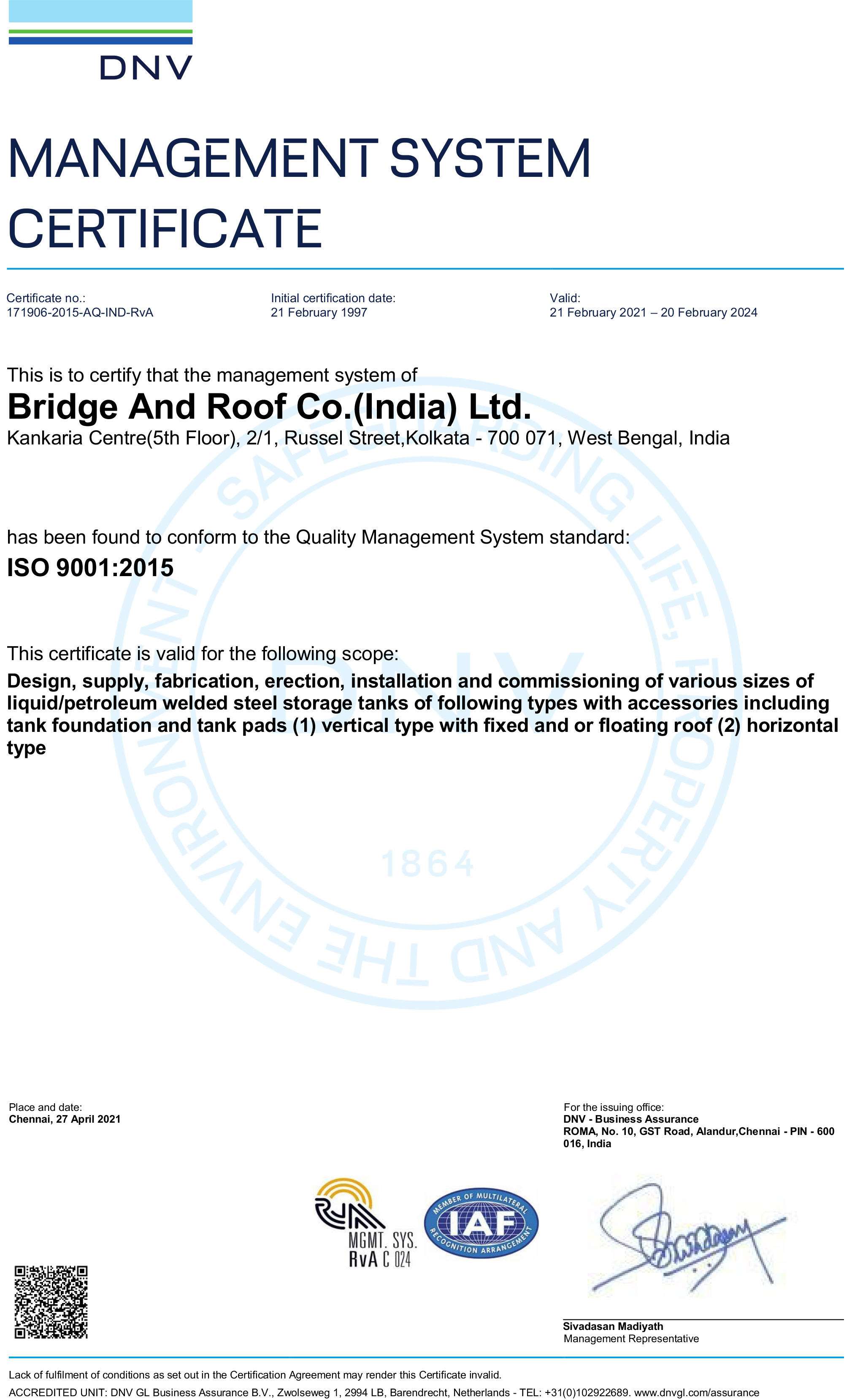 ISO Certification | Official Website of Bridge and Roof Company (India ...
